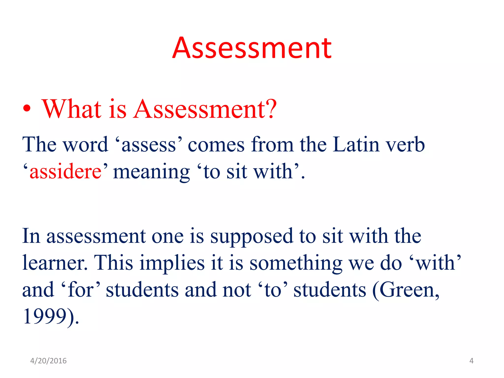 Assessment in Pre-School and Primary School | PPTX