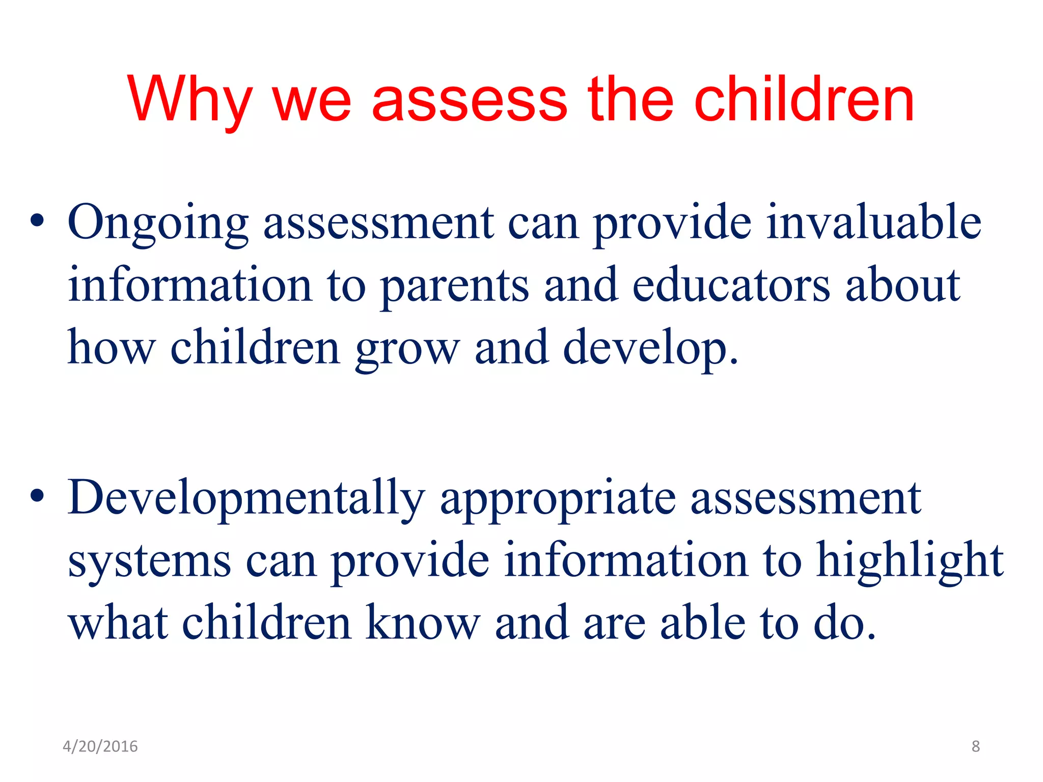 Assessment in Pre-School and Primary School | PPTX