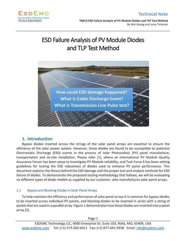 TN013 ESD Failure Analysis of PV Module Diodes and TLP Test Method | PDF