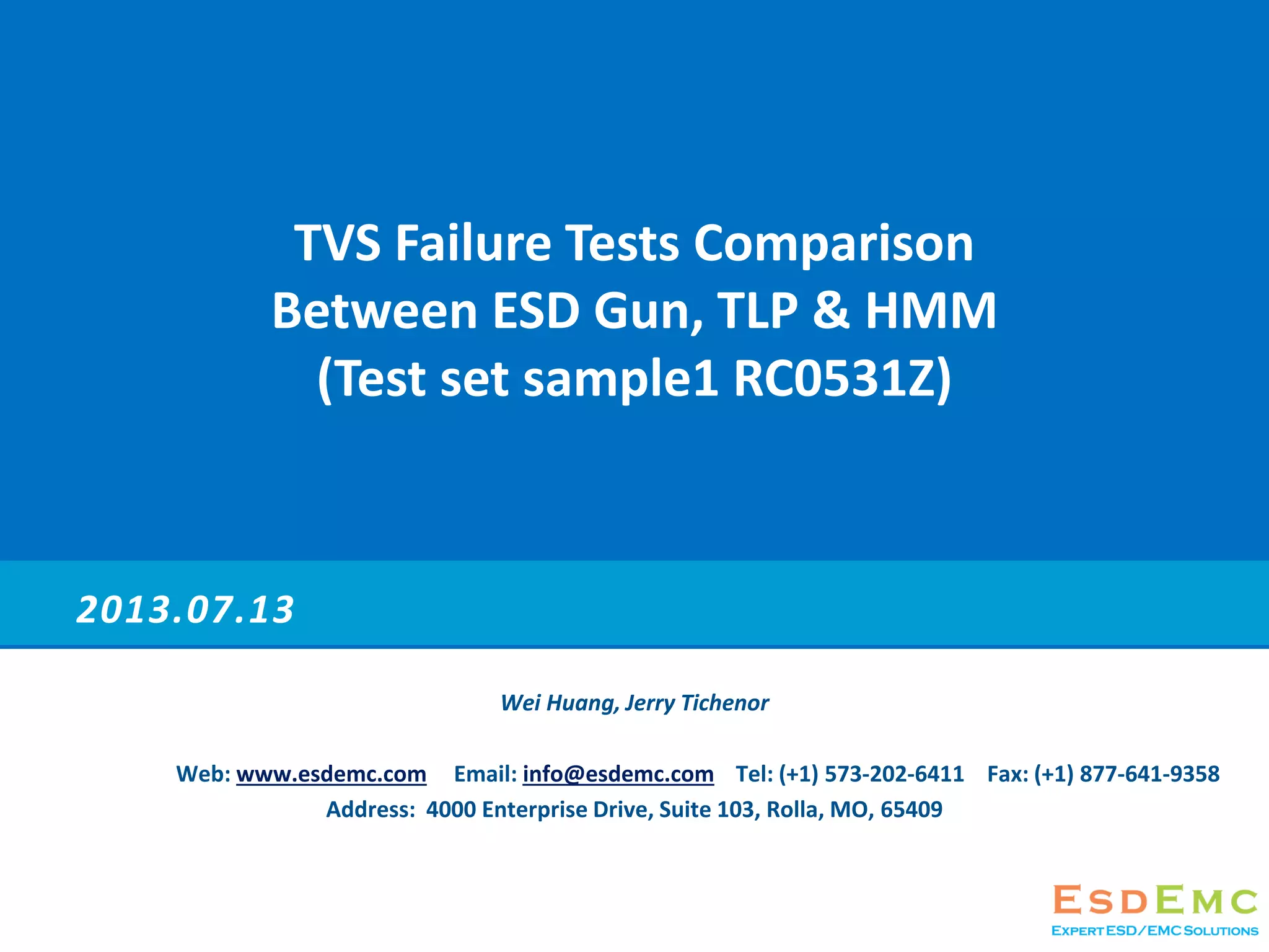 ESDEMC TS004 TVS Failure Level Tests Comparison Between ESD Gun, TLP ...