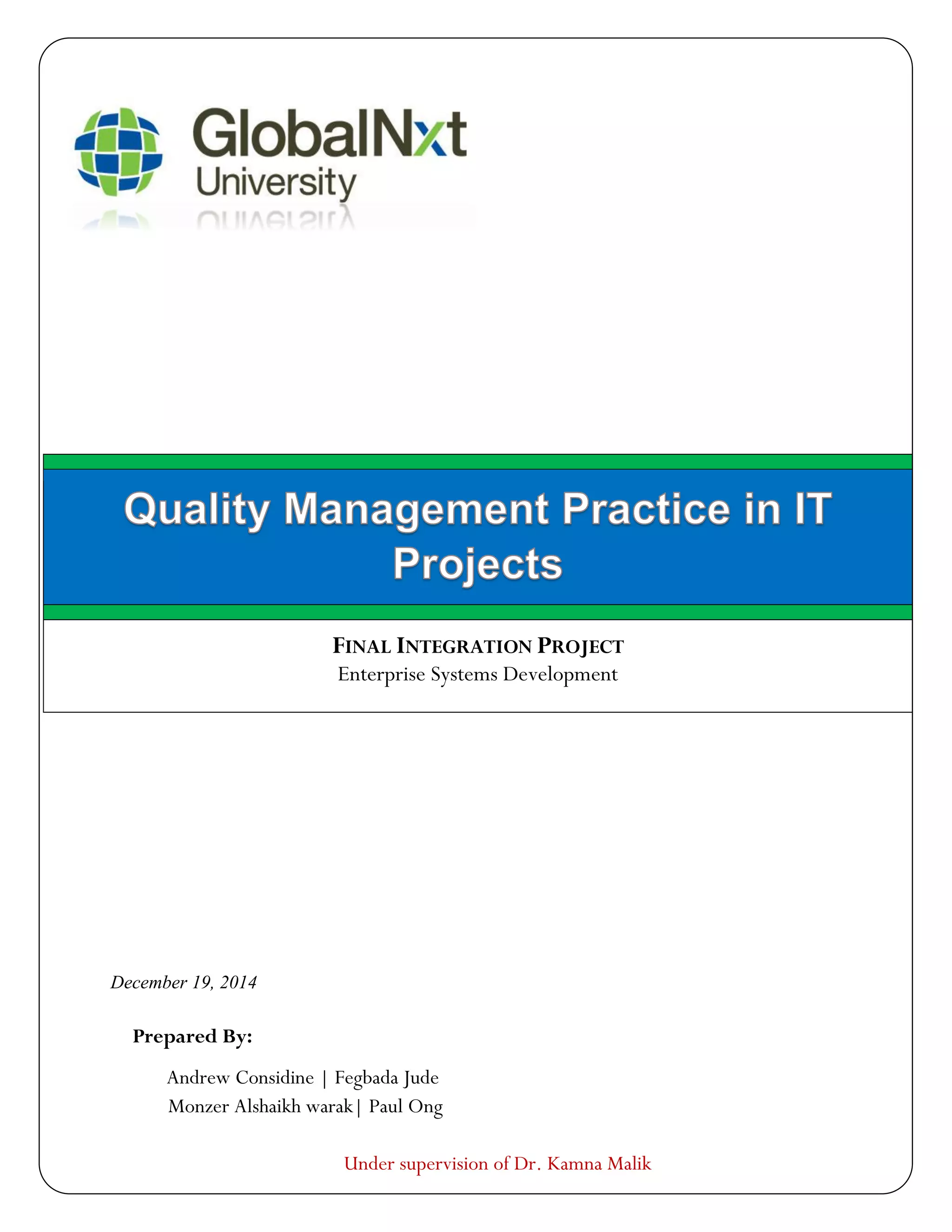 Quality Management Practice in IT Projects | PDF | Computing | Technology & Computing