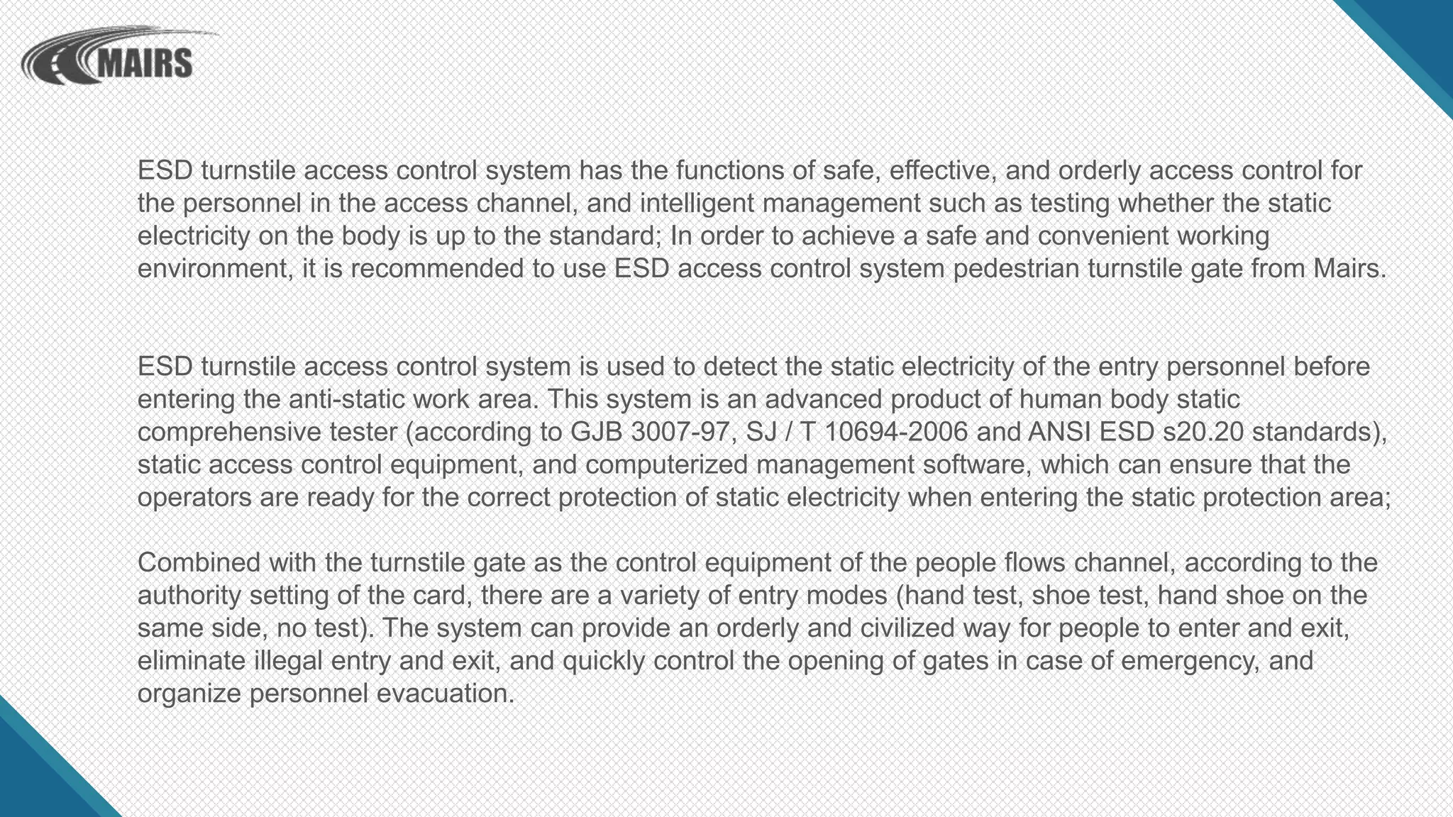 Esd turnstile gate system - Mairsturnstile.com