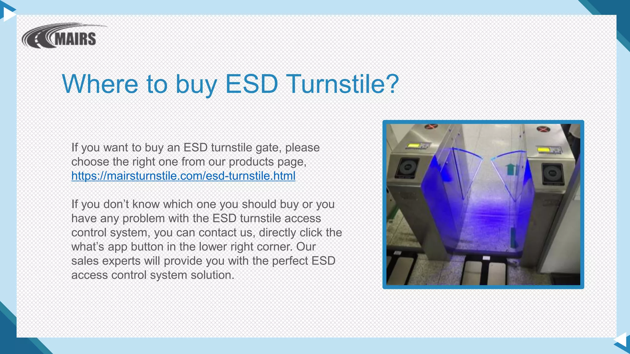 Esd turnstile gate system - Mairsturnstile.com
