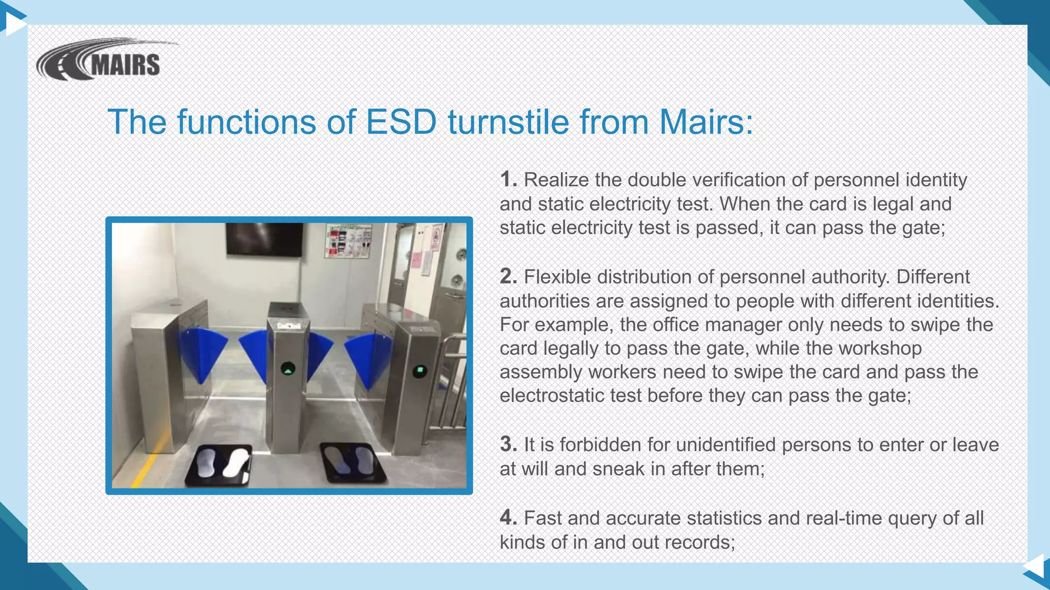 Esd turnstile gate system - Mairsturnstile.com