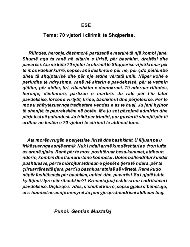 Ese, 70 vjetori i clirimit te shqiperise | DOCX