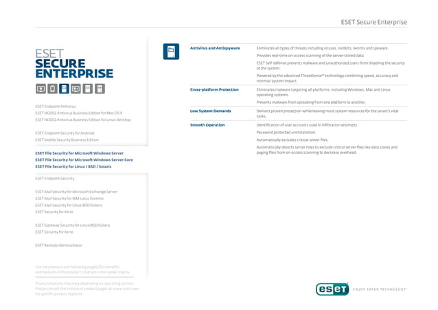 ESET_SECURE_ENTERPRISE_DATASHEET | PDF | Operating Systems | Computer ...