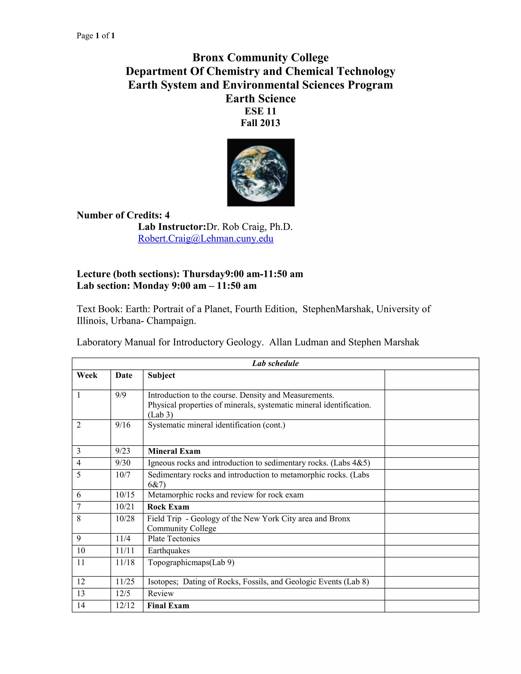 Ese 11 syllabus fall 2013 monday thursday morning | DOCX