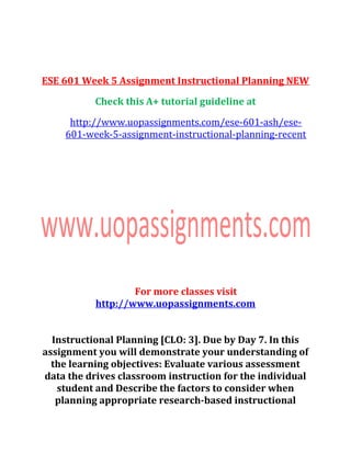 Ese 601 week 5 assignment instructional planning new | PDF