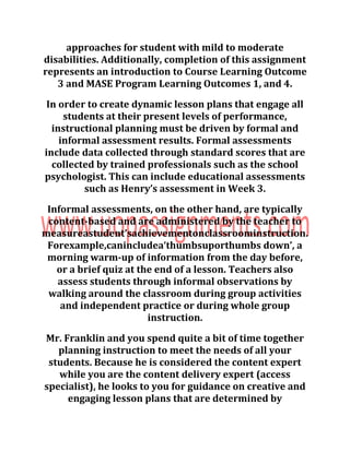 Ese 601 week 5 assignment instructional planning new | PDF