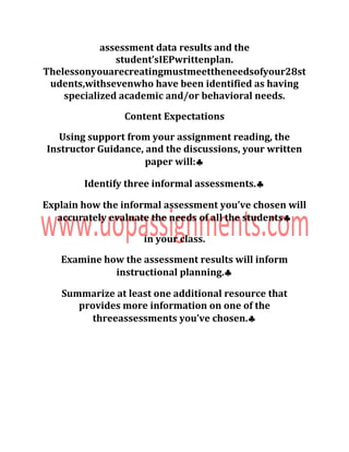 Ese 601 week 5 assignment instructional planning new | PDF