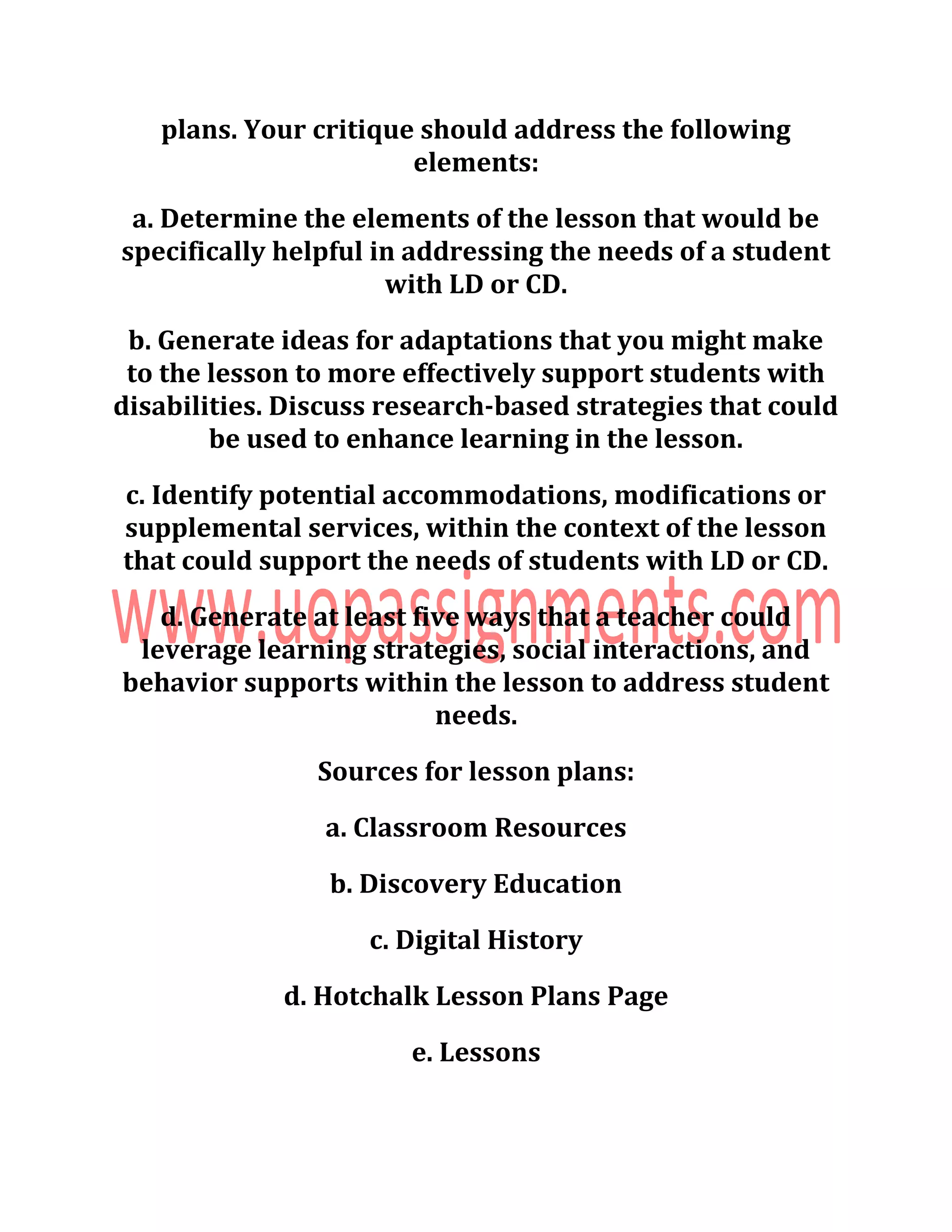 Ese 631 week 2 assignment adapting lesson plans for an inclusive ...