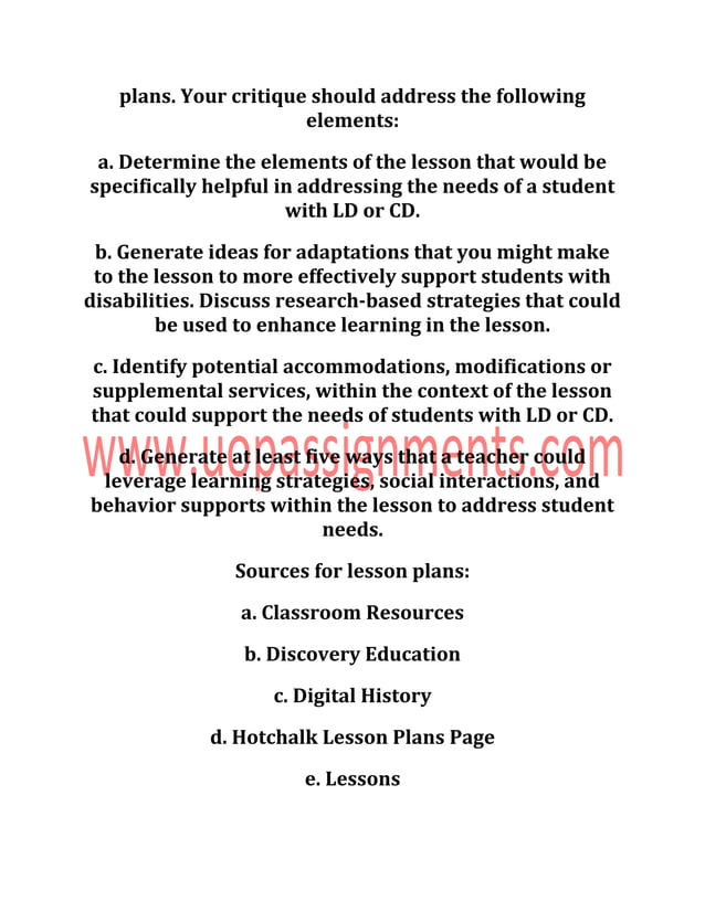 Ese 631 week 2 assignment adapting lesson plans for an inclusive ...