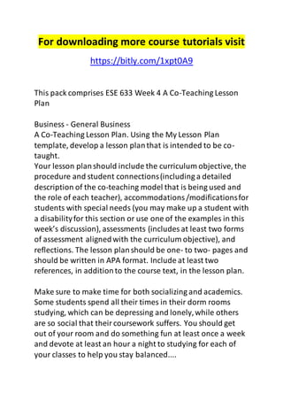 Ese 633 week 4 a co teaching lesson plan | DOCX