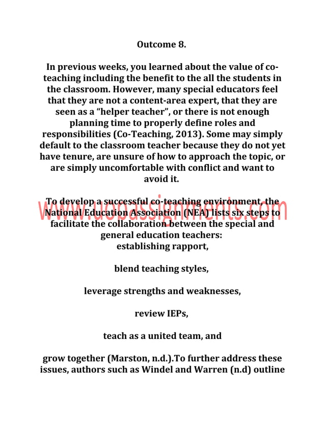 Ese 633 week 5 dq 1 discussion on co teaching | PDF