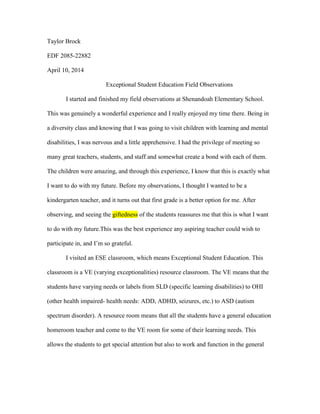 Ese field observation essay | DOCX