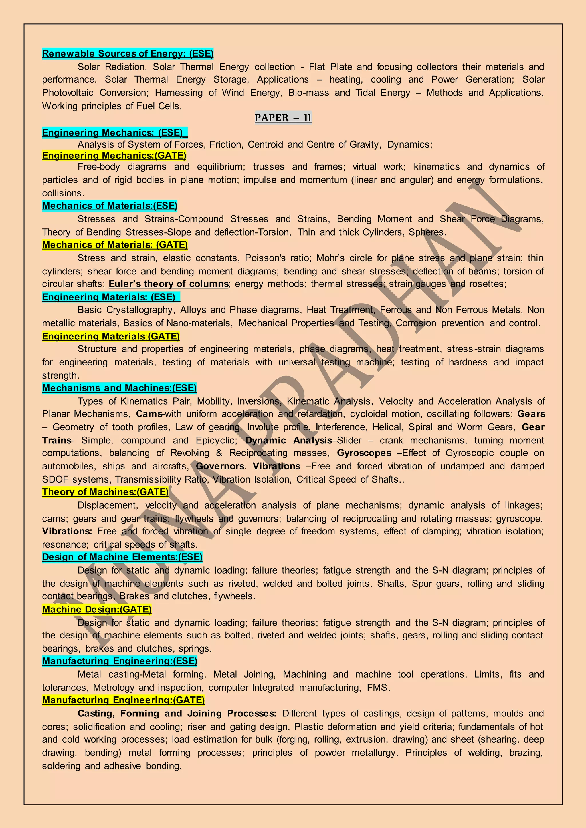 Mechanical ese & gate syllabus - 2017 | DOCX