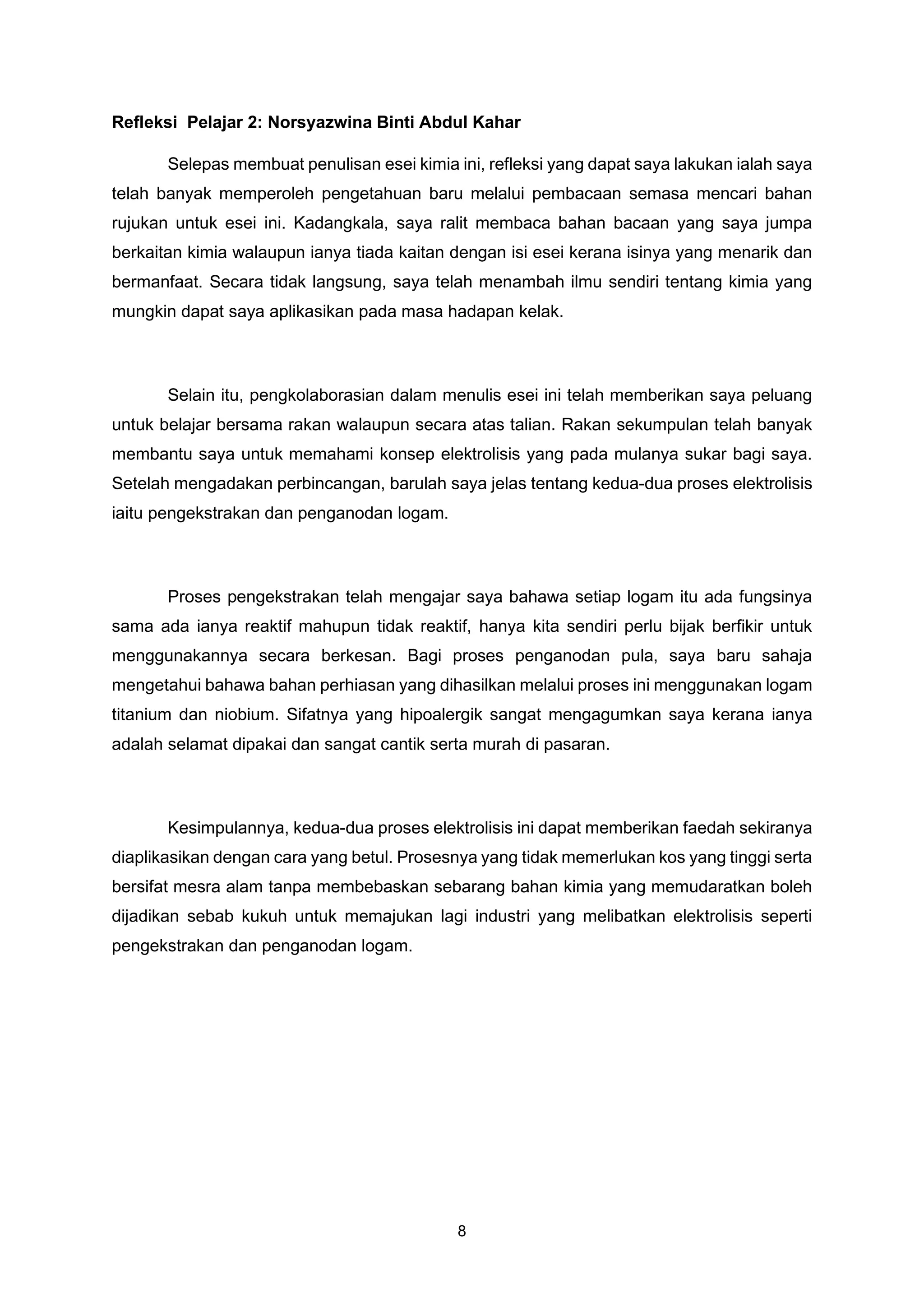 SCES3163 Esei Kegunaan Elektrolisis: Pengekstrakan Logam & Penganodan | PDF