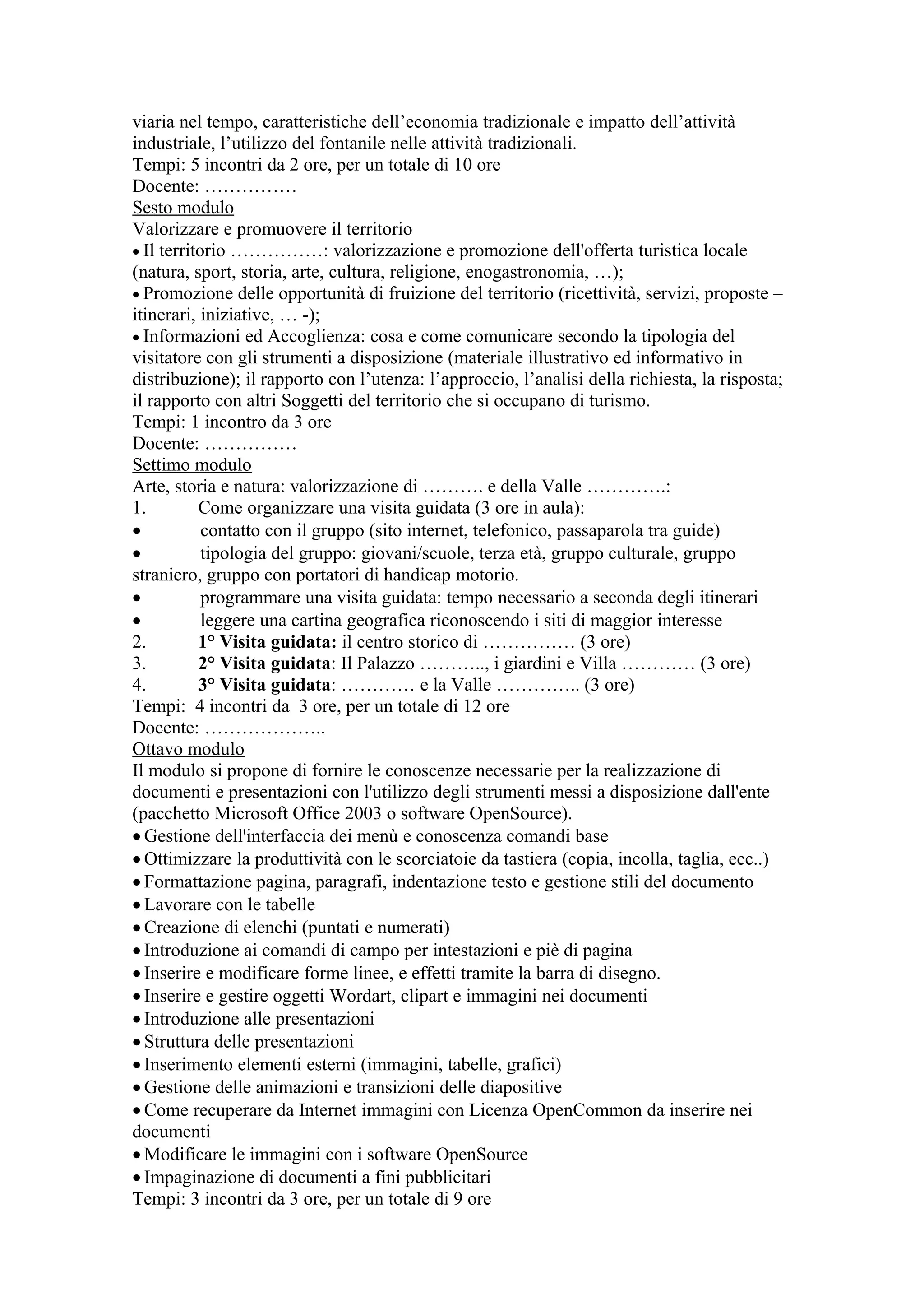 Esempi di piani di formazione specifica | PDF