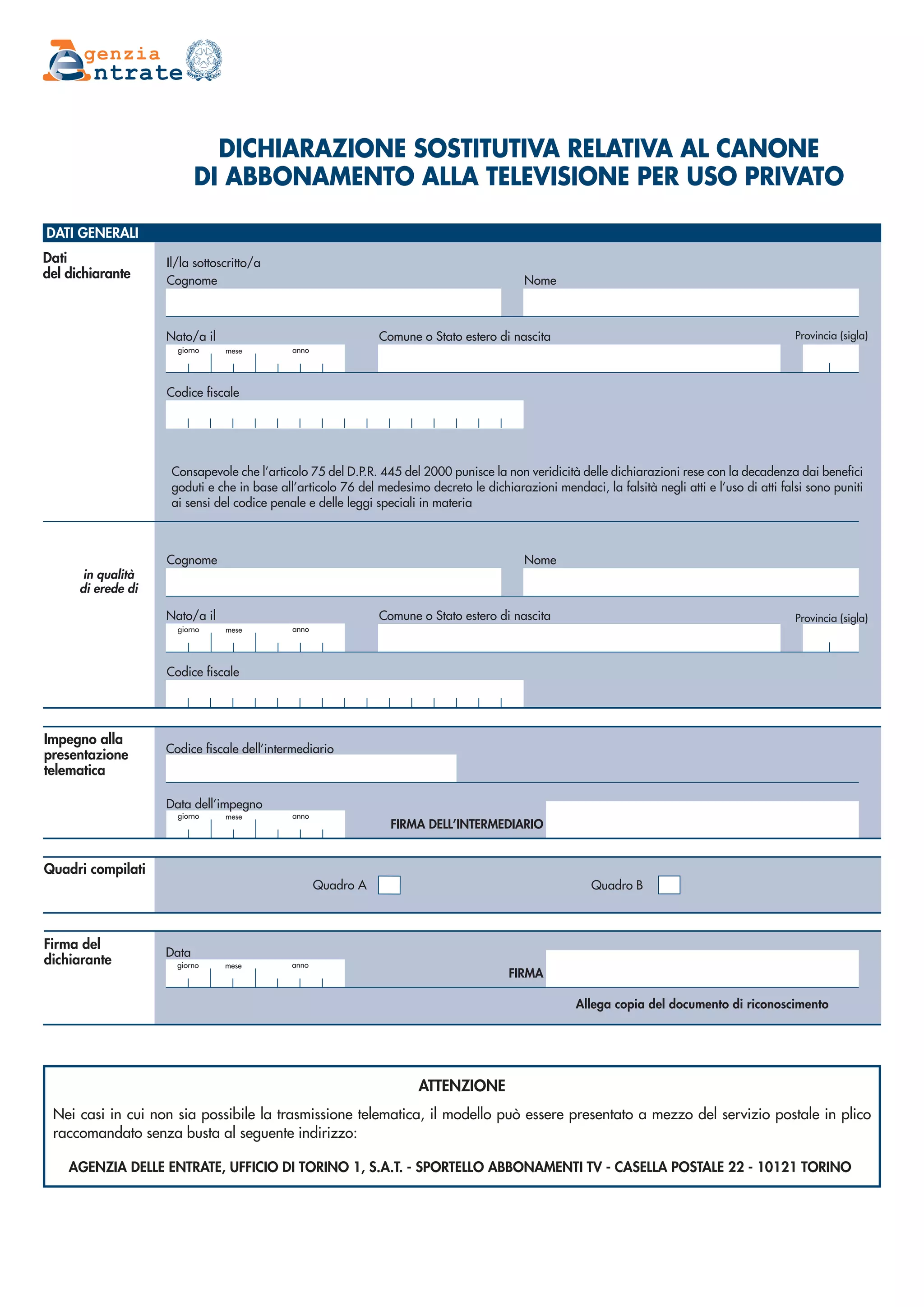 Esenzione canone rai modulo | PDF