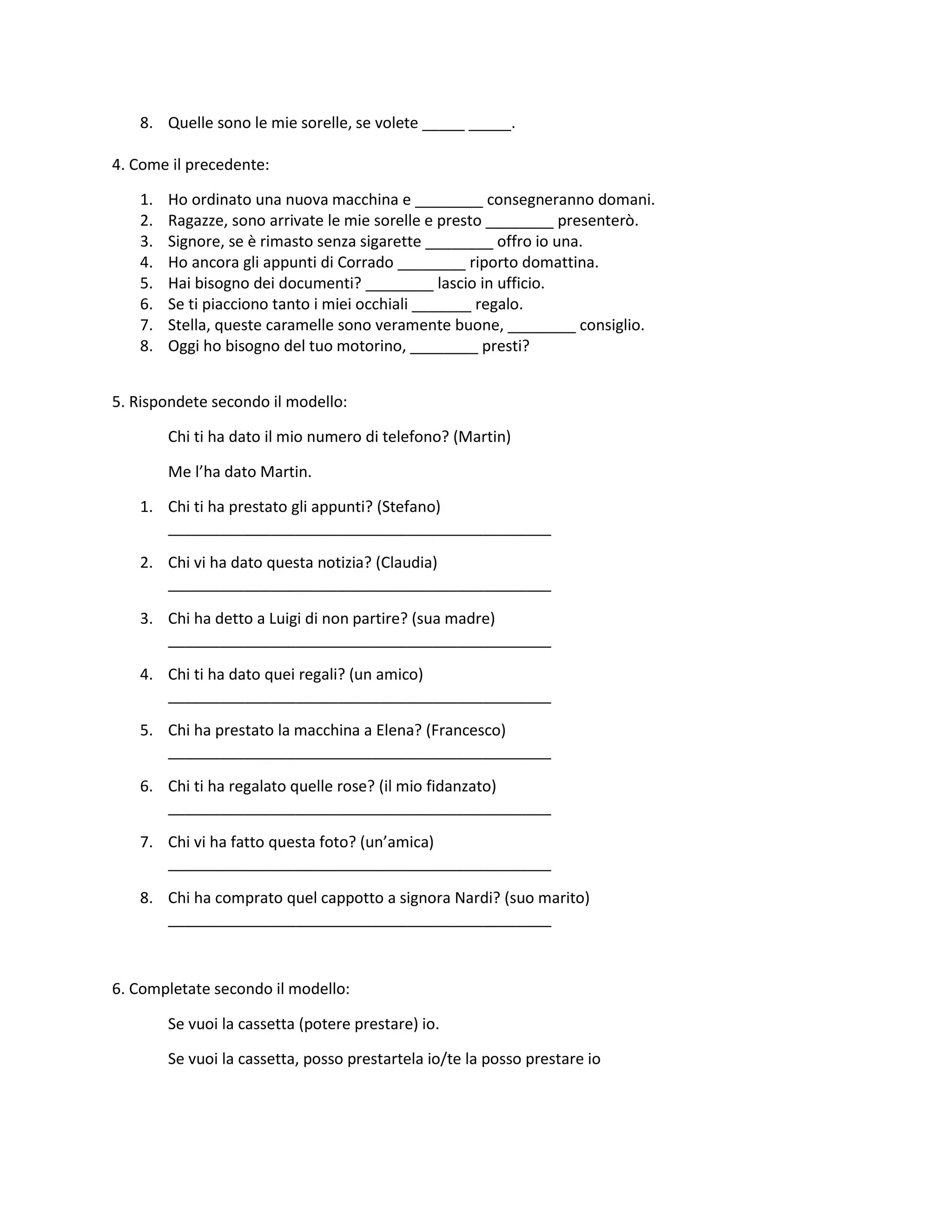 Esercizi pronomi combinati | PDF