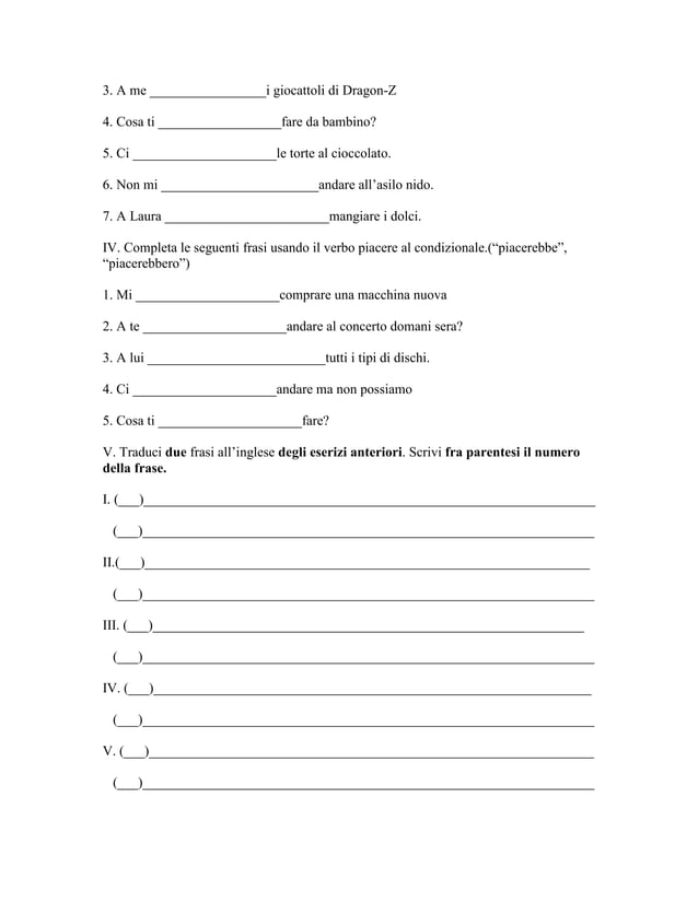 Esercizi verbo piacere | PDF