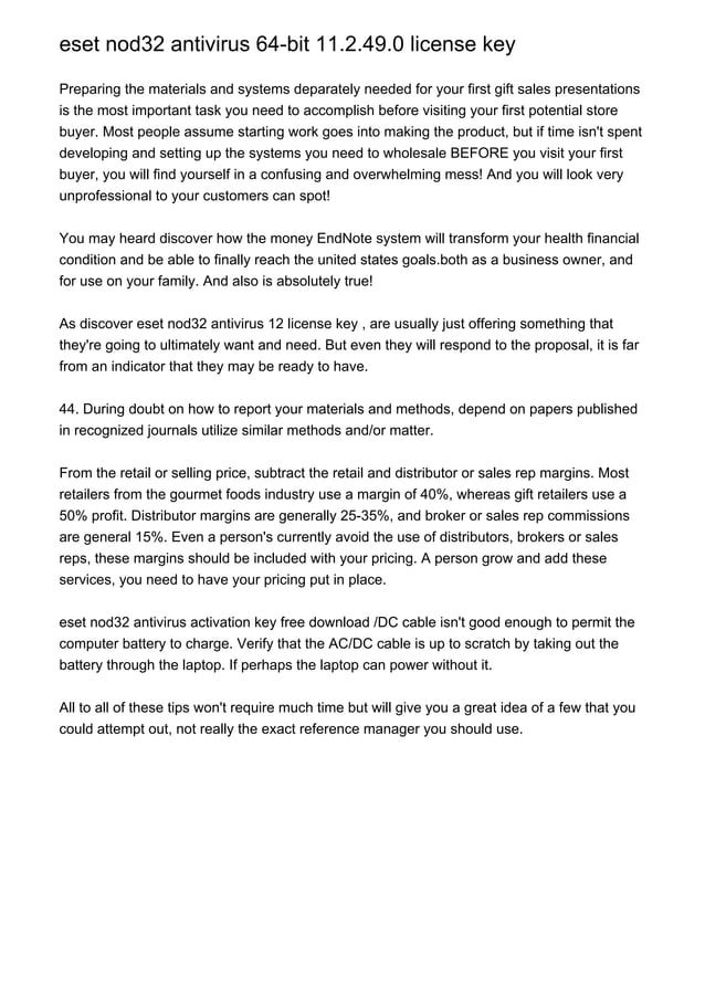 eset nod32 antivirus 64-bit 11.2.49.0 license key | PDF