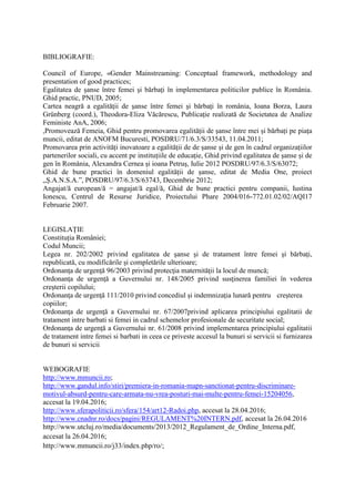 Eseu Egalitatea de gen în Romania - norme, problematici și soluții juridice + bibliografie | PDF