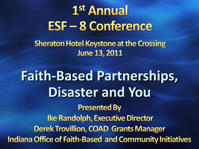 Esf 8, FBOs, and COADs presentation 6.13.2011 | Non-Profit Organizations | Industries