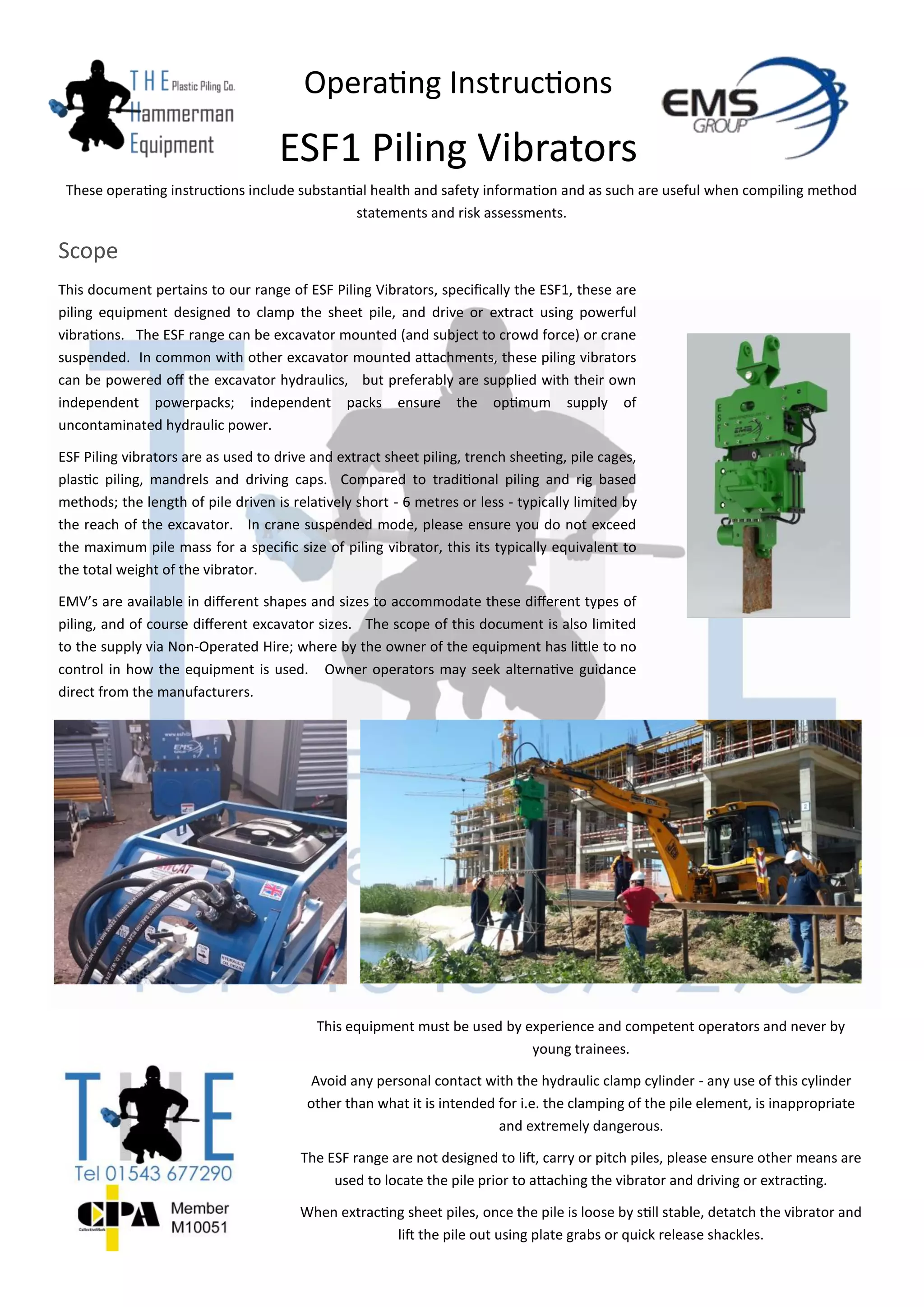 ESF1 Piling Vibrator - Operating instructions | PDF