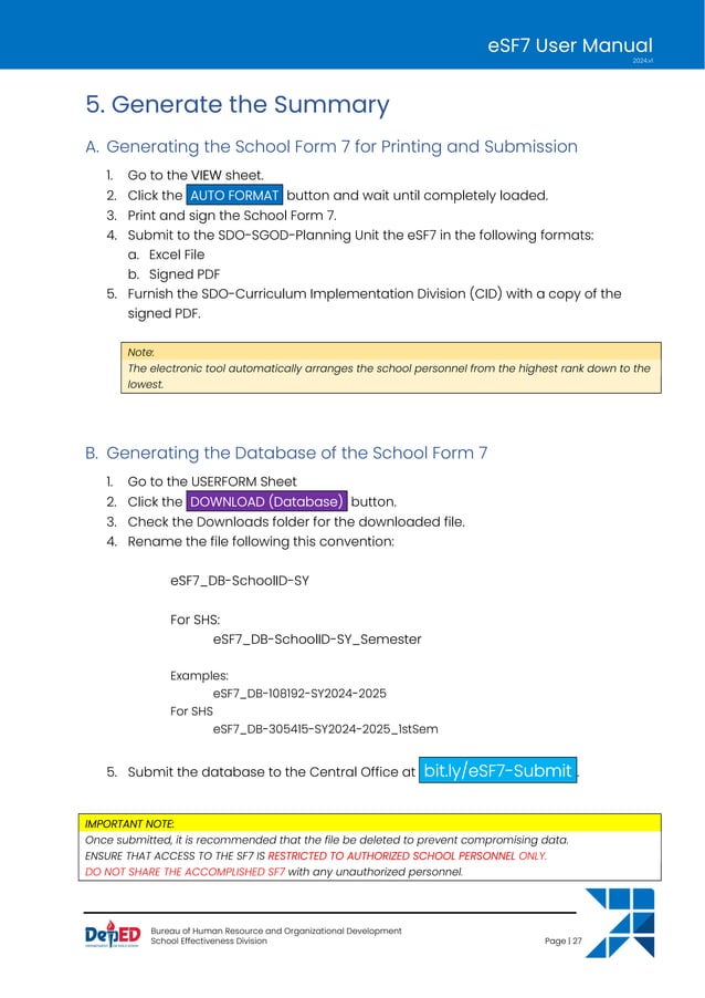 Sample DepEd user manual SF& ser. 2024. Very important guide to be used ...