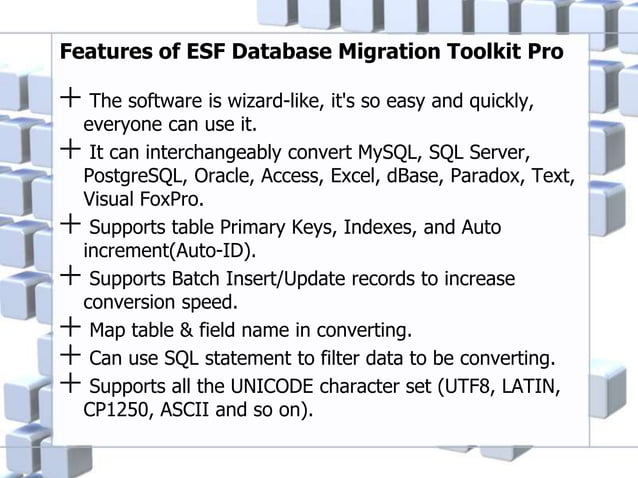 Esf database migration toolkit | PPTX