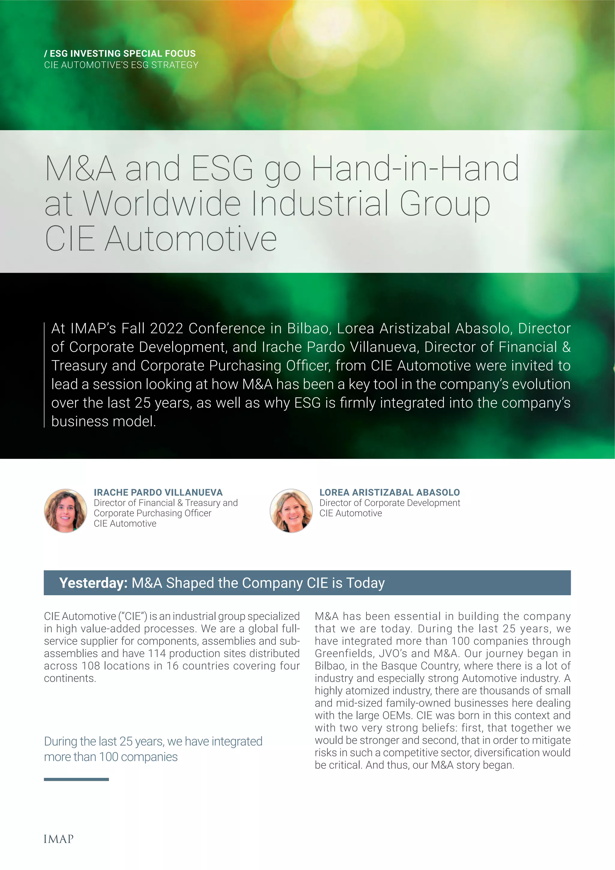 M&A and ESG go Hand-in-Hand at Worldwide Industrial Group CIE Automotive | PDF