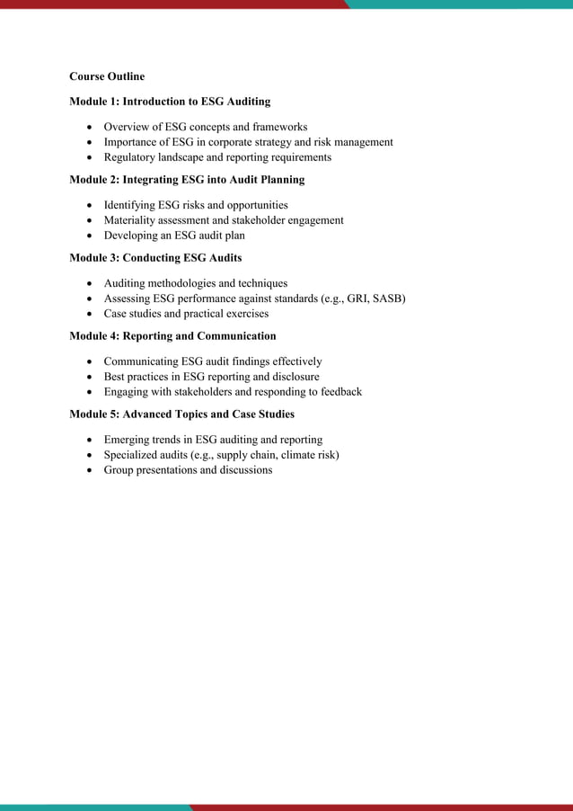 Esg Course Description And Presentationpdf Pdf 