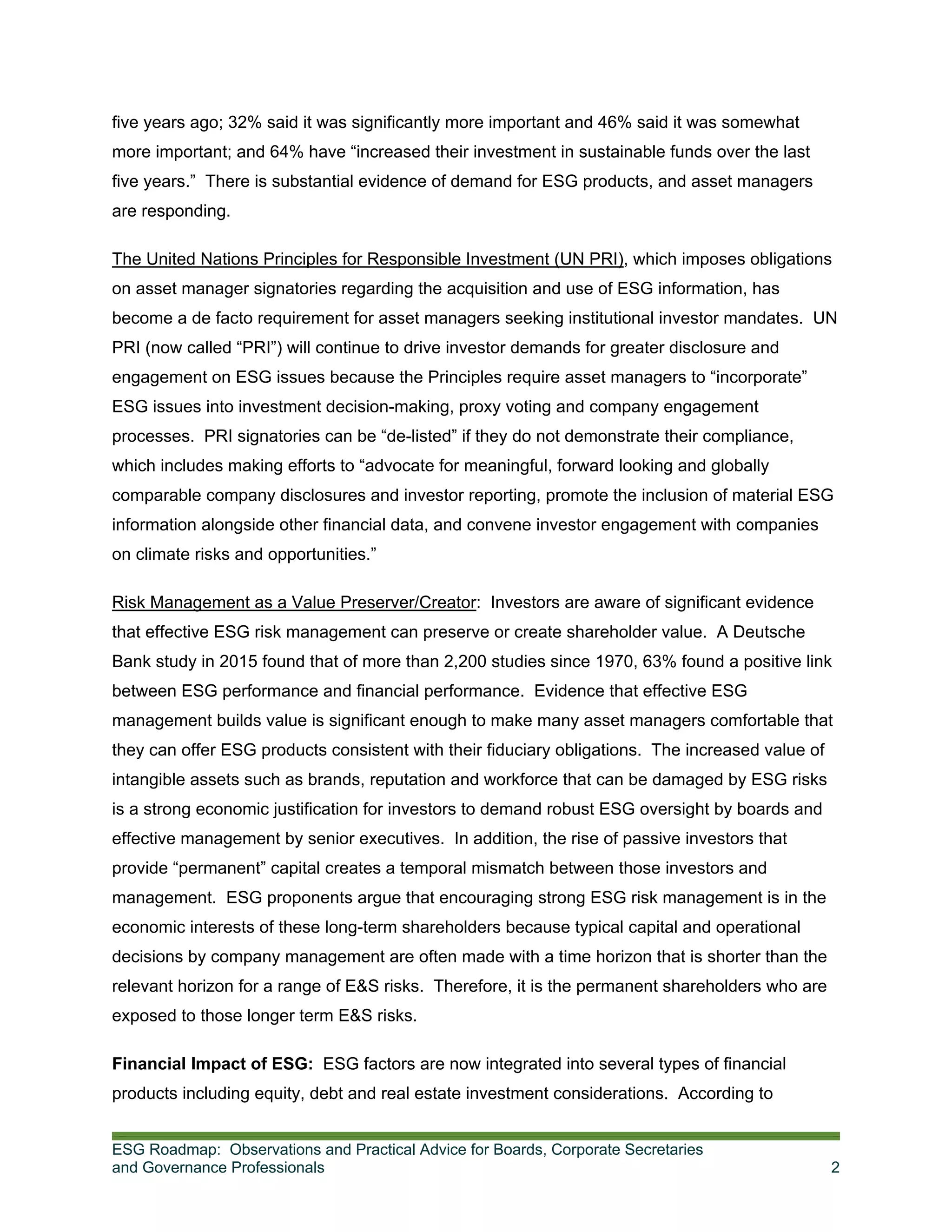 ESG Roadmap: Observations and practical advice for boards, corporate ...