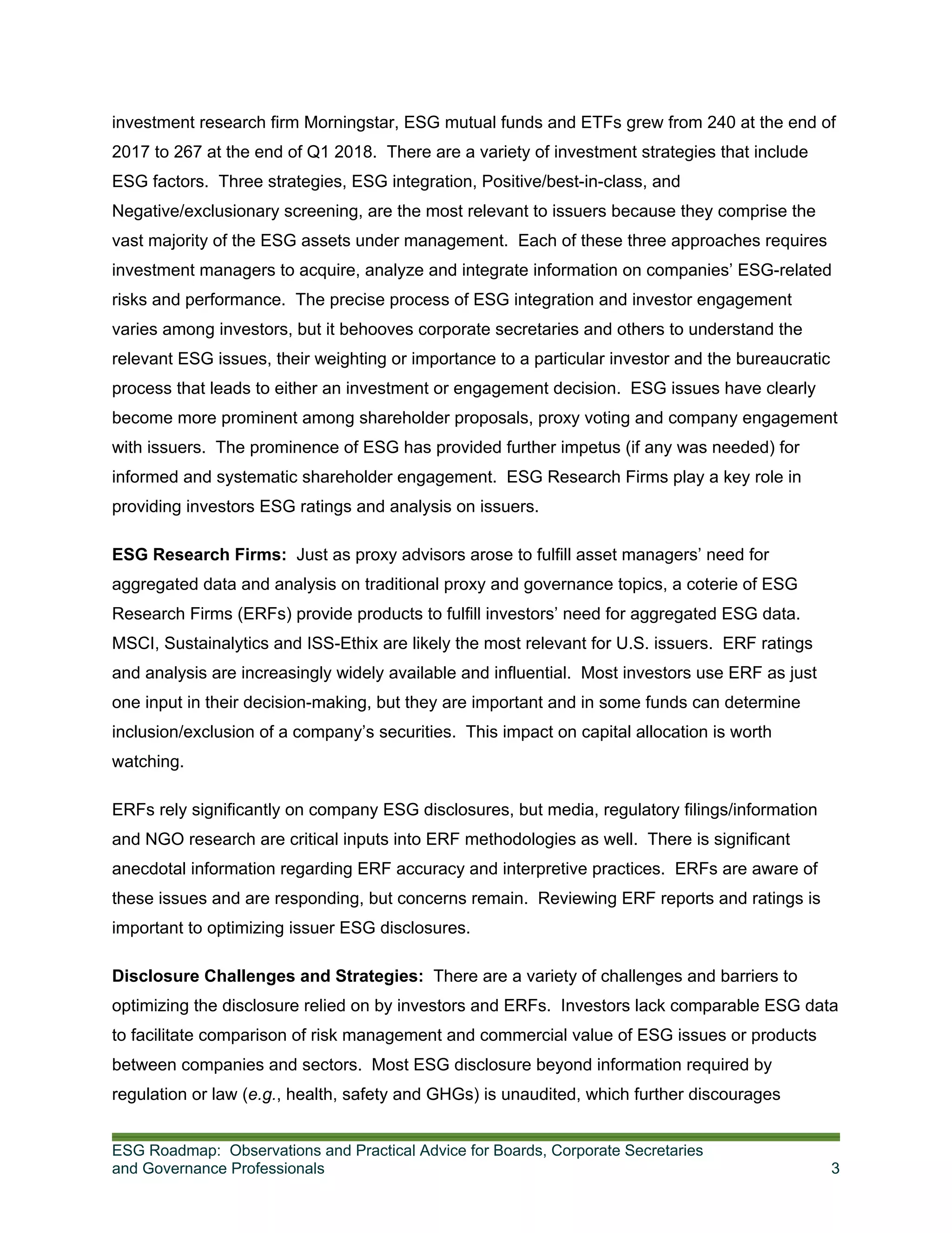 ESG Roadmap: Observations and practical advice for boards, corporate ...