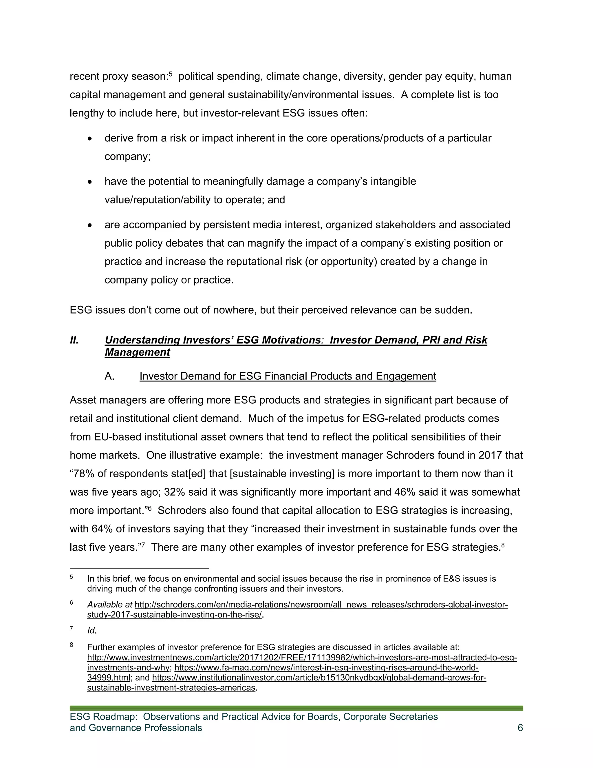 ESG Roadmap: Observations and practical advice for boards, corporate ...