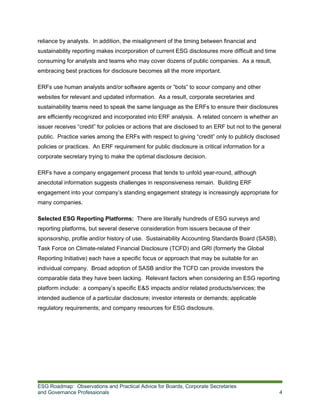 ESG Roadmap: Observations and practical advice for boards, corporate ...