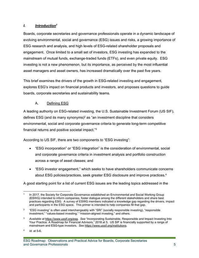 ESG Roadmap: Observations and practical advice for boards, corporate ...