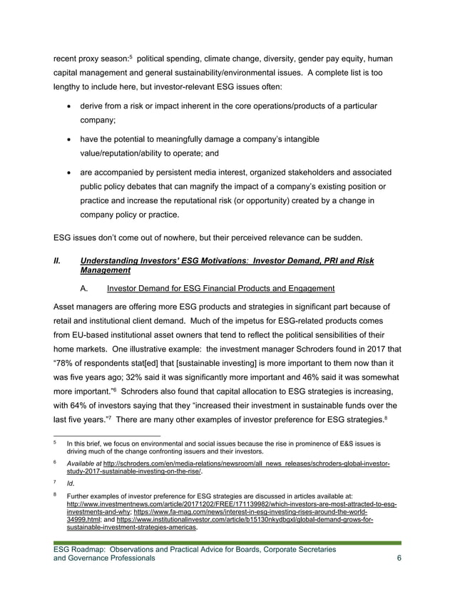 ESG Roadmap: Observations and practical advice for boards, corporate secretaries and governance ...