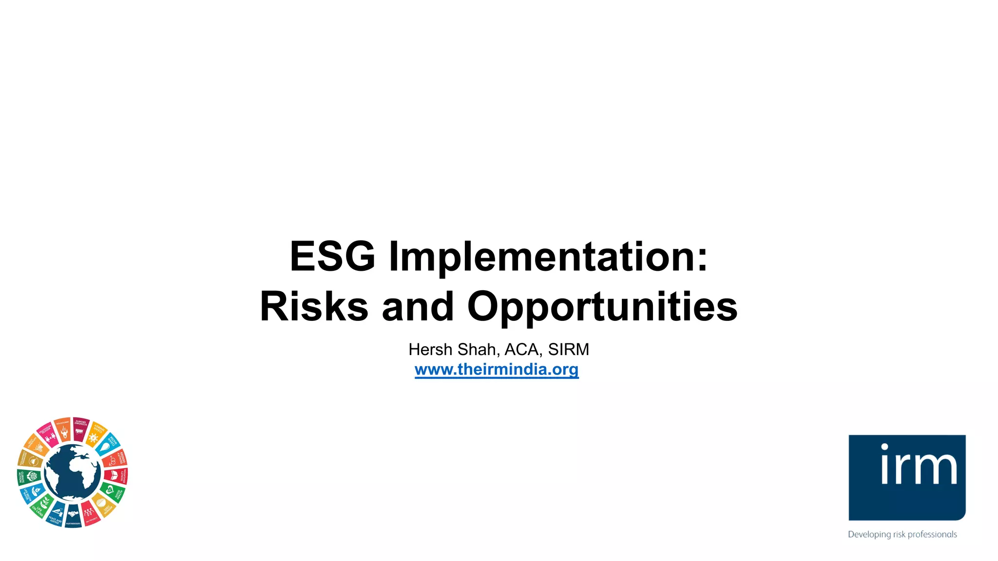 Esg Implementation Risks And Opportunities Pdf