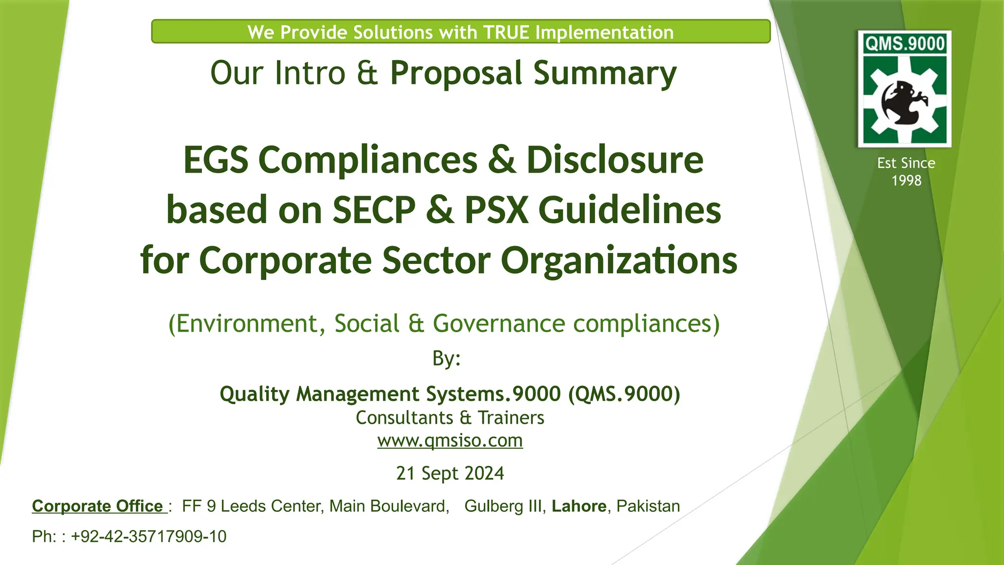 ESG Proposal for Corporate Sector by QMS900_ Sept 2024.pptx | Business ...