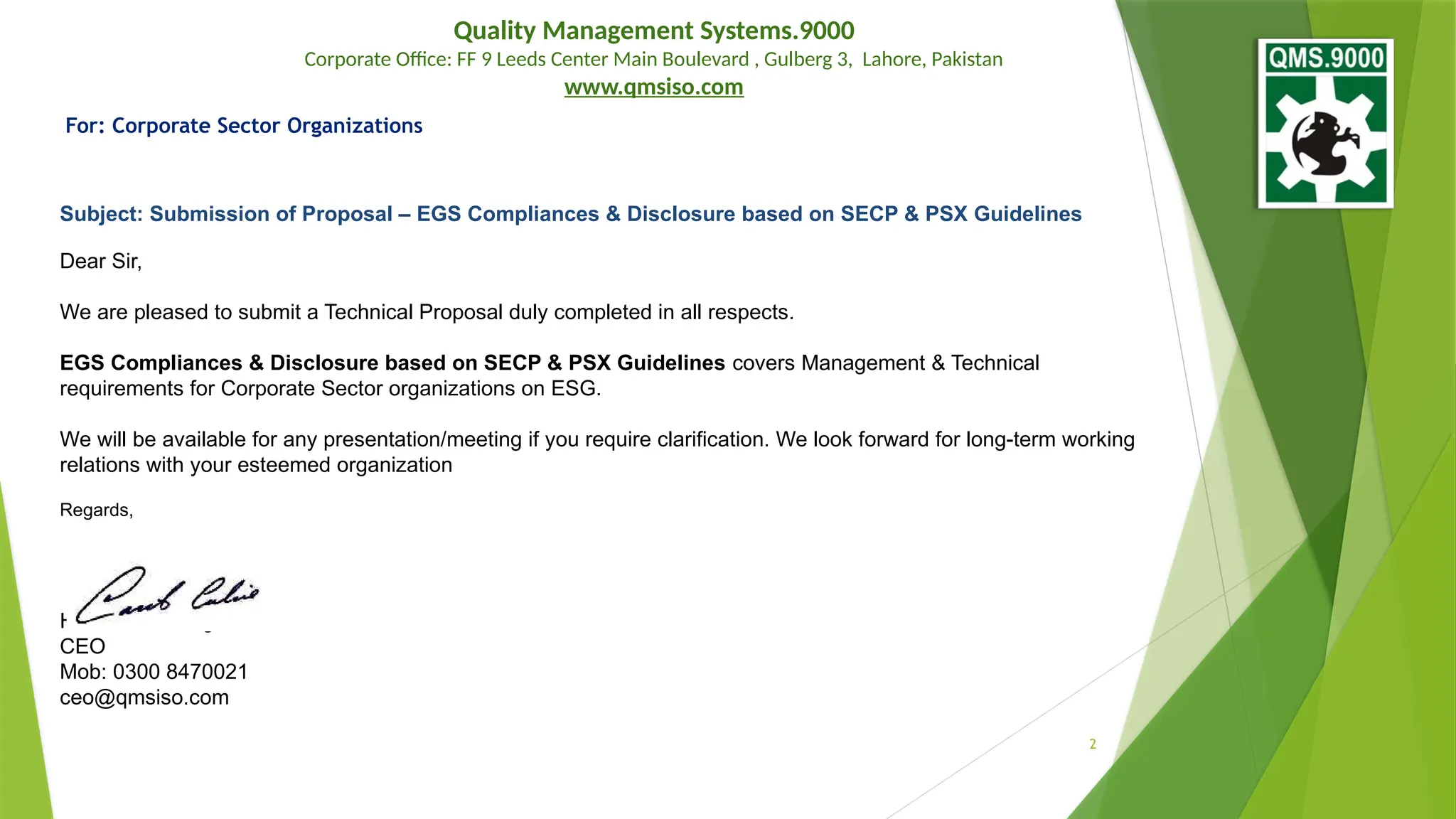 ESG Proposal for Corporate Sector by QMS900_ Sept 2024.pptx | Business ...
