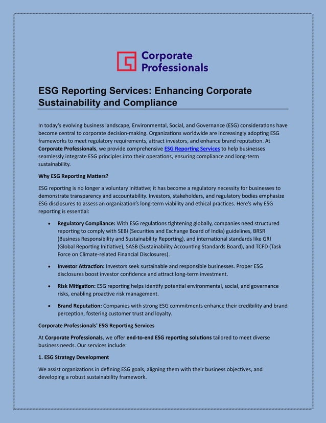 ESG Reporting Services: Enhancing Corporate Sustainability and ...
