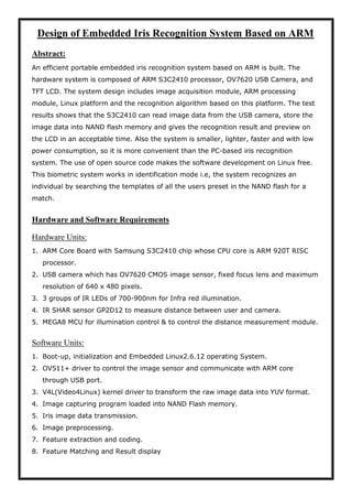 Embedded System Design for Iris Recognition System. | DOCX | Operating Systems | Computer ...