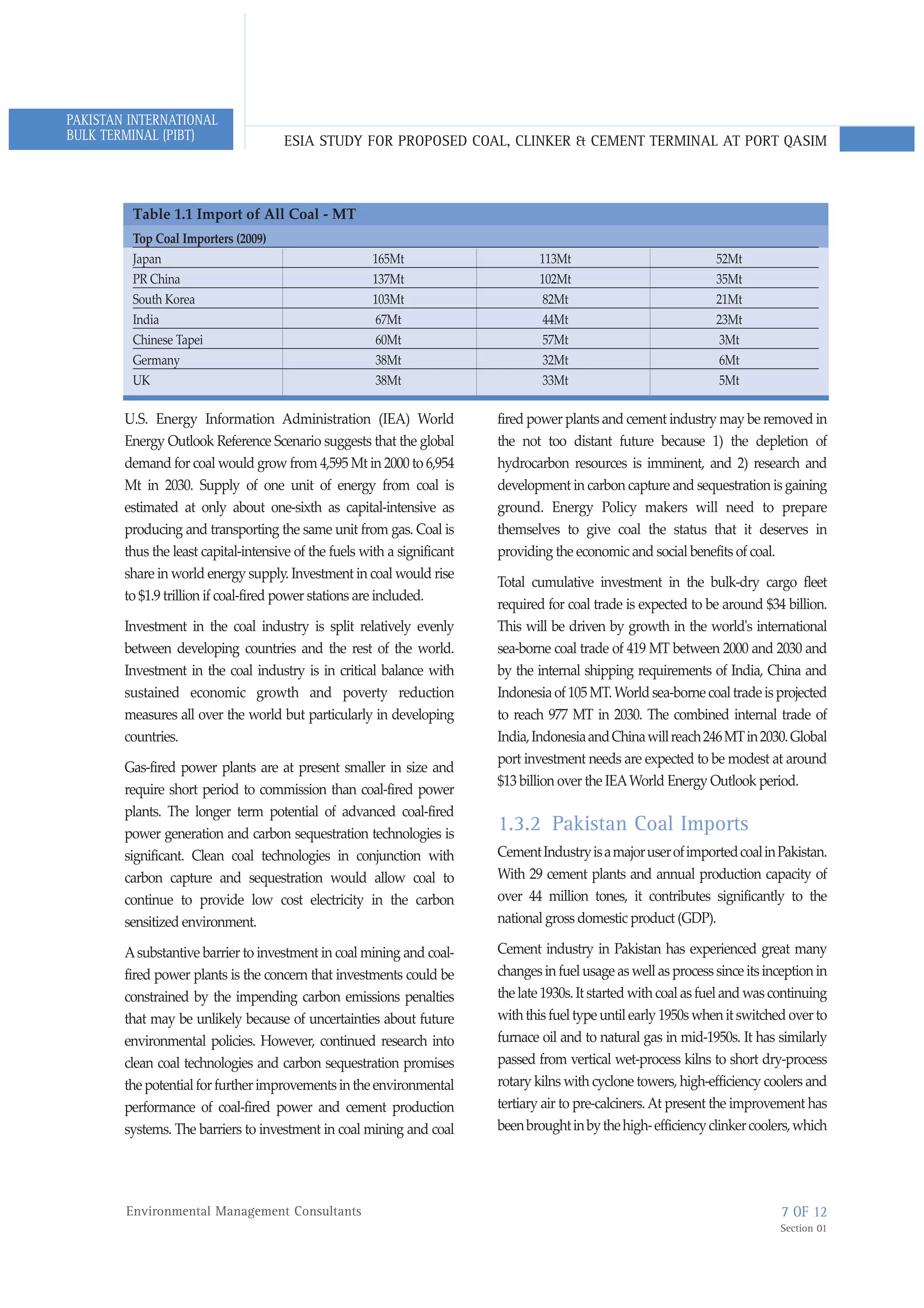 Esia Pakistan international bulk terminal - PROPOSED COAL, CLINKER ...