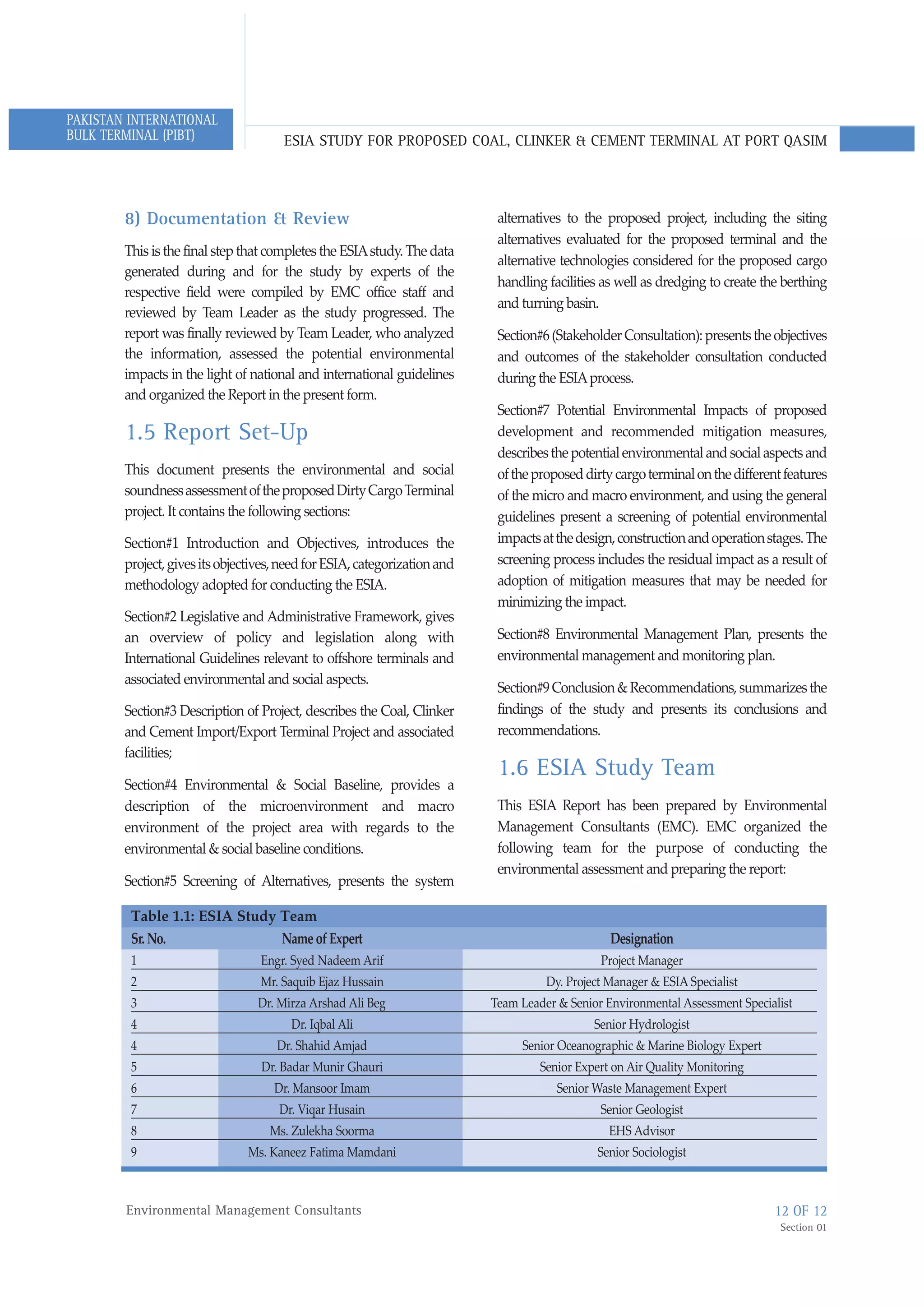 Esia Pakistan international bulk terminal - PROPOSED COAL, CLINKER ...