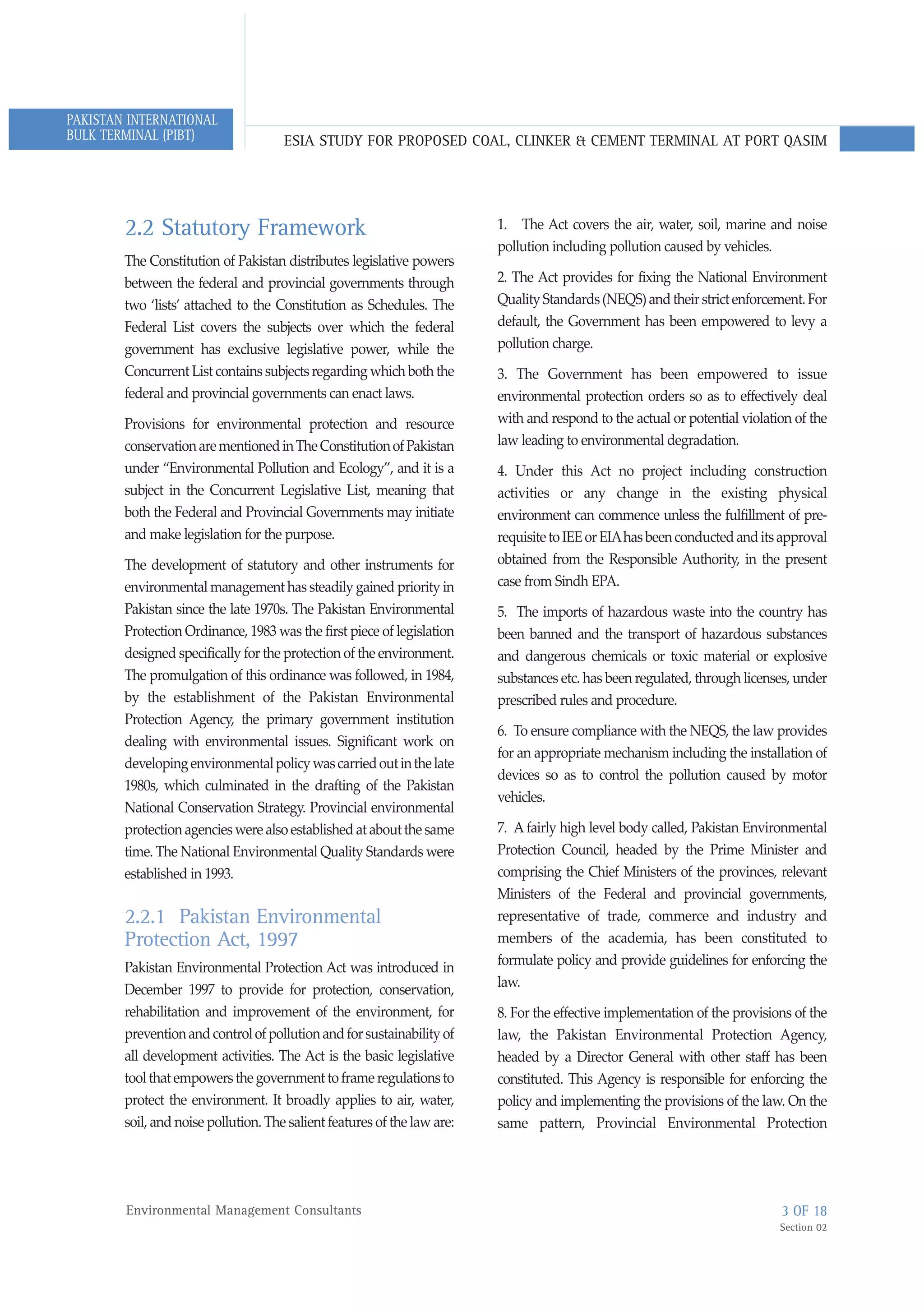 Esia Pakistan international bulk terminal - PROPOSED COAL, CLINKER ...