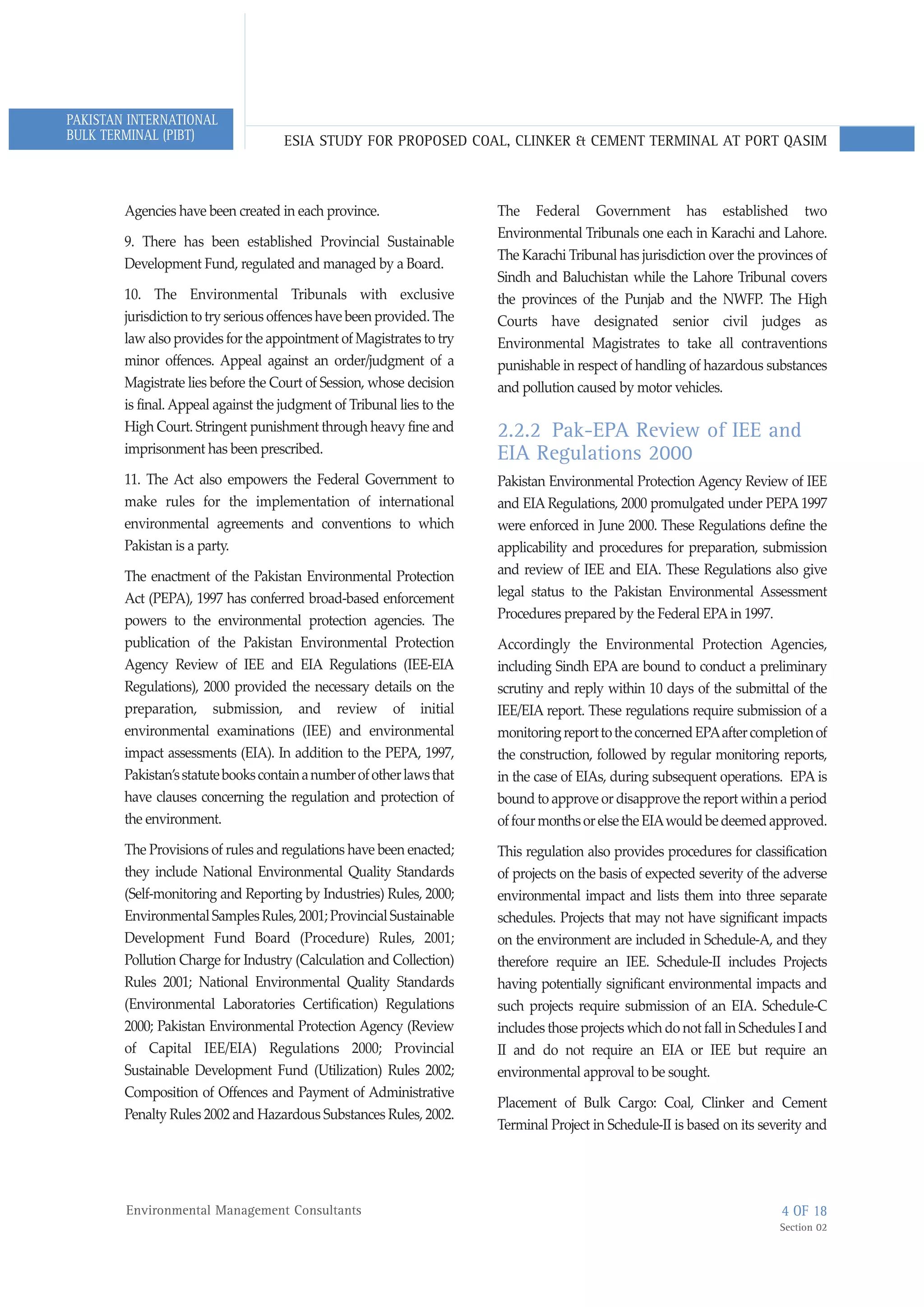 Esia Pakistan international bulk terminal - PROPOSED COAL, CLINKER ...