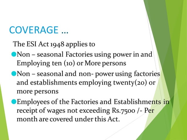 ESI ACT 1948 PPT.pptx | Government Support and Welfare | Financial ...