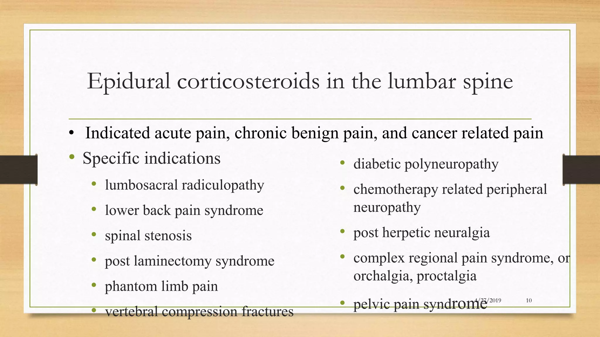 Epidural Steroid Injection in low back pain | PPTX